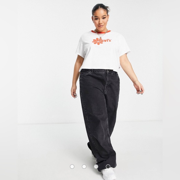 Levi's | Tops | Levis Plus Poster Logo Orange White Daisy Ringer ...